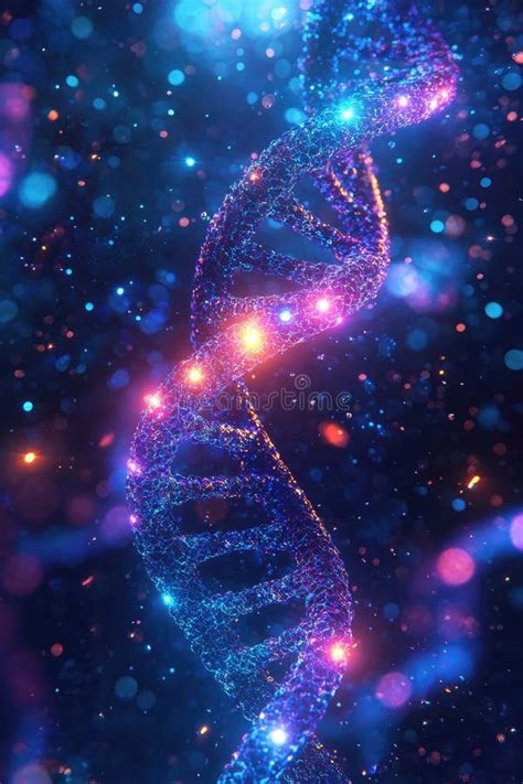 Vibrant Glowing Dna Helix In Cosmic Space With Colorful Light Particles And Sparkling Effects