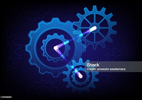 기어 기술 배경 개요 파란색 배경에 하이테크 디지털 기술과 엔지니어링 가상현실에 대한 스톡 벡터 아트 및 기타 이미지 가상