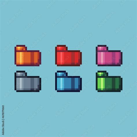 Pixel Art Sets Of Golden Folder Icon With Variation Color Item Asset Folder Icon On Pixelated