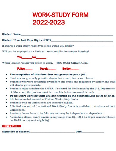 Free 50 Work Study Form Samples In Pdf