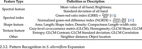 Feature List Of The Image Objects Used For Random Forest Classifier
