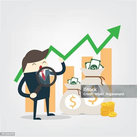 젊은 사업가 개최 행복 공장 사업과 창의력의 아이콘으로 돈 동전에서 성장 사업 투자의 성장 개념입니다 시동벡터 일러스트 레이 션 1960 1969 년에 대한 스톡 벡터 아트