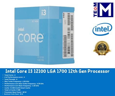 Intel Core I3 12100 12th Gen Lga1700 Processor Bx8071512100