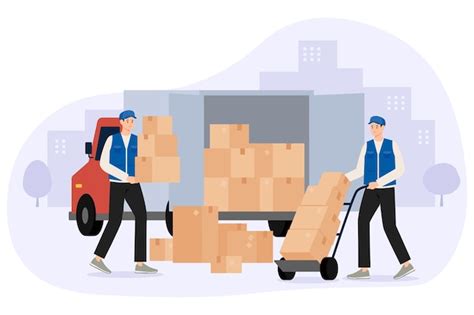 Premium Vector Warehouse Worker Loading Boxes With Trolley Flat Vector Illustration