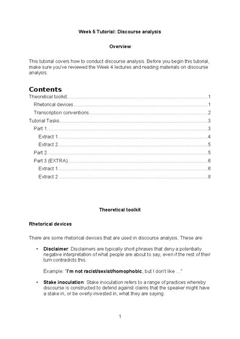 Discourse Analysis Tutorial 1 Week 5 Tutorial Discourse Analysis Overview This Tutorial
