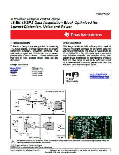 TIPD115 Data Acquisition Optimized For Lowest Distortion Lowest Noise 18 Bit 1Msps Reference