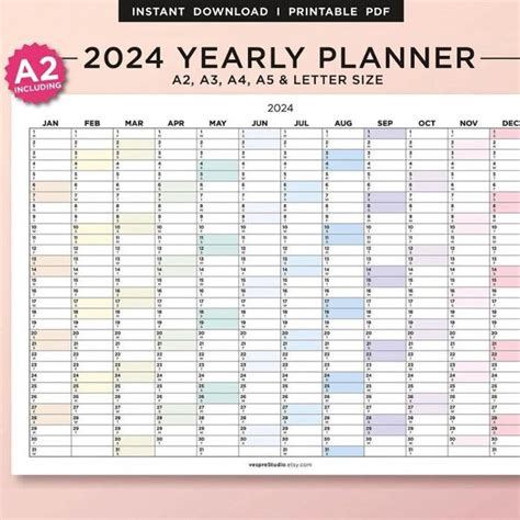 2024 Year Planner Yearly Overview Printable Year Planner On 1 Page
