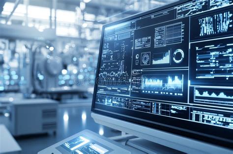 Advanced Technology Interface In A Modern Factory Showing Data