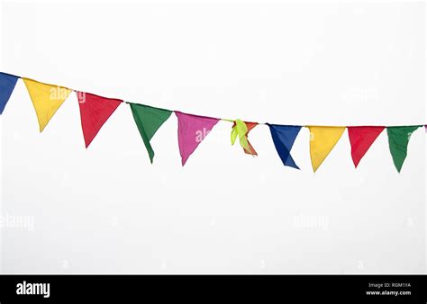 Colorful Multicolored Triangular Flags Isolated On A White Background