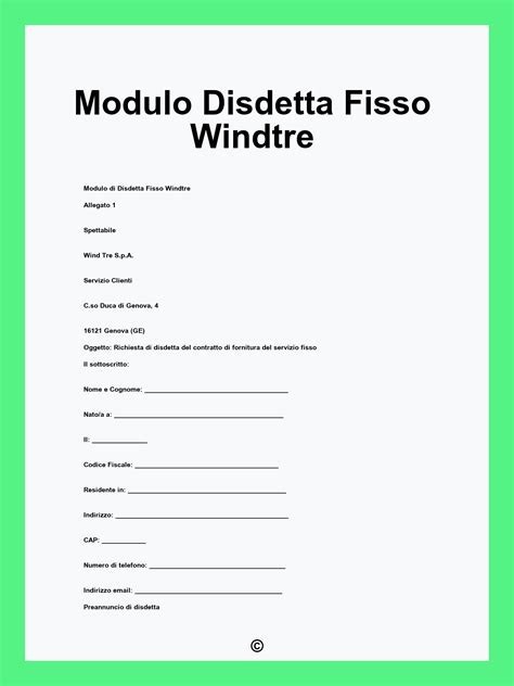 Modulo Disdetta Fisso Windtre