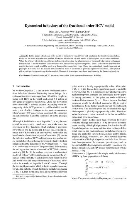 Pdf Dynamical Behaviors Of The Fractional Order Hcv Model