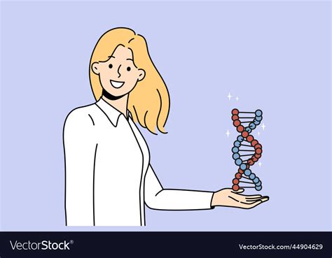 Smiling Female Scientist Hold Dna Model Royalty Free Vector
