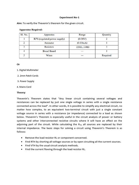 thevenin s theorem lab manual pdf science and mathematics computers