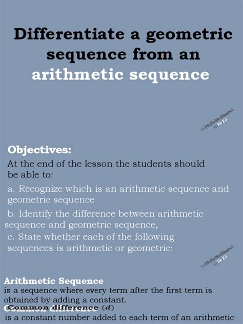 Quarter 1 Lesson 6 Differentiate Geometric And Arithmetic Sequence Pdf Elementary