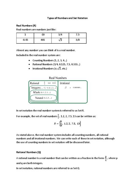 Types Of Numbers And Set Notation 0 401 √ 3 5 Almost Any Number You