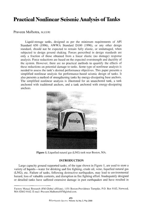 Pdf Practical Nonlinear Seismic Analysis Of Tanks