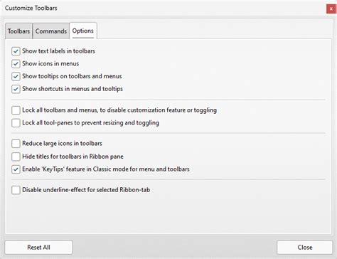 Tabs Guide View Toolbars Customize Toolbars