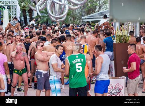 Miami Beach Florida Pool Party All Men Gay Homosexual Lifestyle Social Mix Visitors Travel