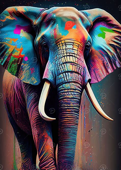 Colorful Elephant Animals Poster Picture Metal Print Paint By