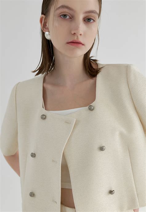 Jk 2824테리 트위드 셋업 크롭 자켓