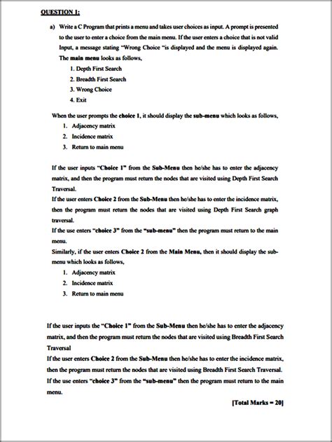 Solved Question 1 A Write A C Program That Prints A Menu