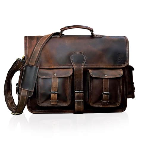 Leather Laptop Messenger Bag Vintage Briefcase Satchel For Men And Women Vintage Brown 18 Inch