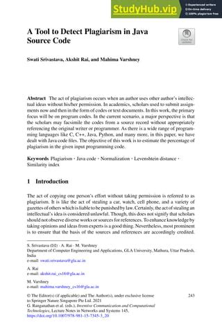 A Tool To Detect Plagiarism In Java Source Code Pdf