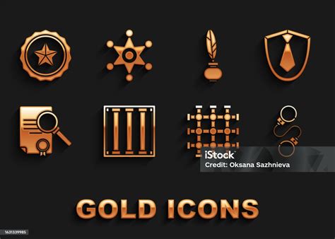 감옥 창 넥타이 수갑 검색 문서 깃털 잉크병 경찰 배지 및 헥사그램 보안관 아이콘을 설정합니다 벡터 검색에 대한 스톡 벡터 아트 및 기타 이미지 Istock