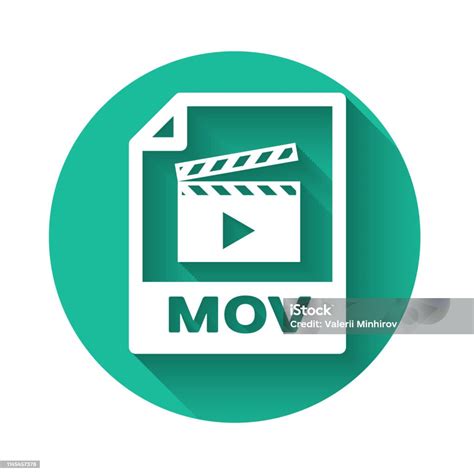 흰색 Mov 파일 문서 아이콘입니다 긴 그림자와 절연 Mov 버튼 아이콘을 다운로드 합니다 Mov 파일 기호입니다 오디오 및