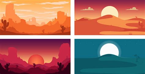 야생 사막 풍경 포스터 템플릿 의 집합입니다 배너 전단지 카드에 대한 디자인 요소 벡터 일러스트레이션 개척시대의 서부에 대한