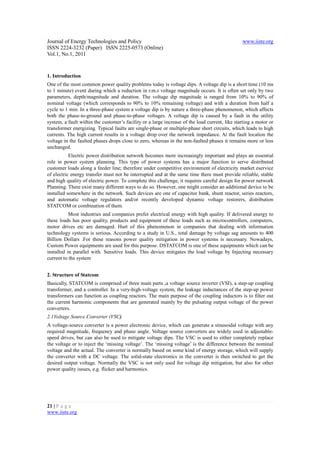 Voltage Dip Mitigation In Distribution System By Using D Statcom PDF Power And Energy
