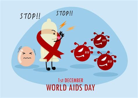 Premium Vector Condom In Cartoon Character With Hiv Virus And World Aids Day Posters Campaign