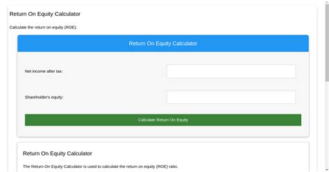 Return On Equity Calculator Return On Equity Calculation Calculate ROE