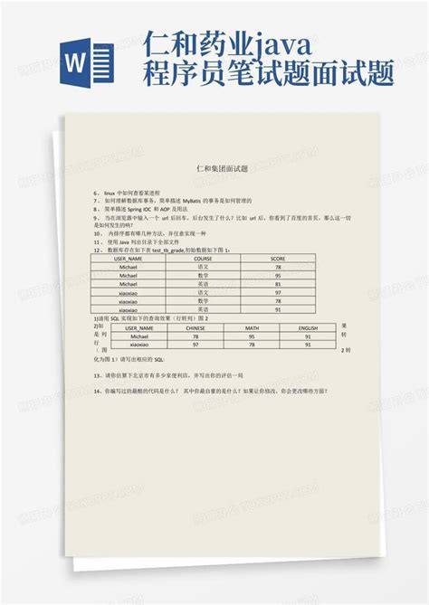 仁和药业java程序员笔试题面试题Word模板下载 编号qddbooym 熊猫办公