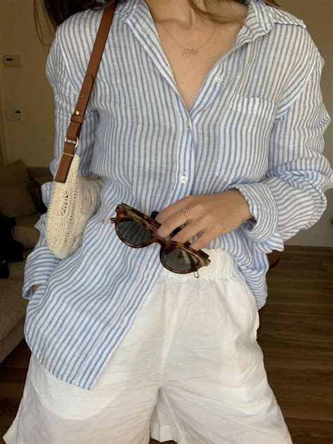 Summer Ootd Shirt Outfit Summer Blue Striped Shirt Outfit Summer