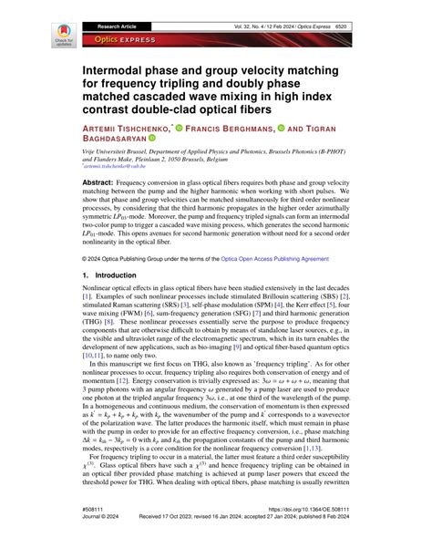 pdf intermodal phase and group velocity matching for frequency tripling and doubly phase