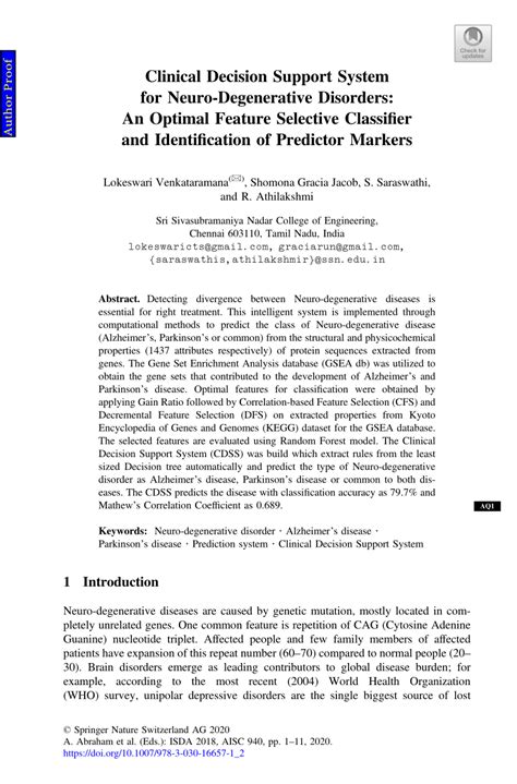 Pdf Clinical Decision Support System For Neuro Degenerative Disorders