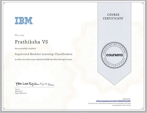 Completed Machine Learning Classification Course By Ibm Prathiksha Vs Posted On The Topic