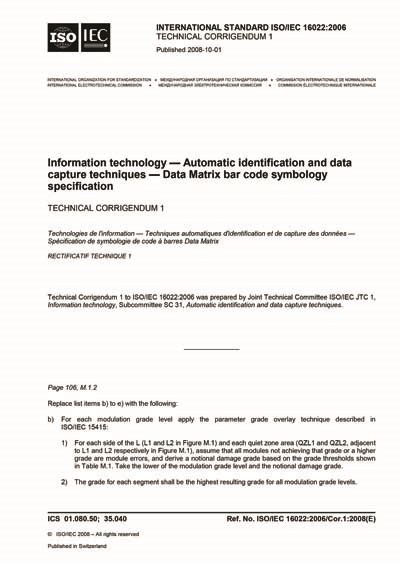 Iso Iec 16022 Cor1 2008 Information Technology International Symbology Specification Data