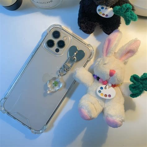 생화 행운 네잎클로버키링하트고리핸드폰케이스 추가가능