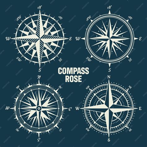 Premium Vector Vintage Marine Wind Rose Nautical Chart Monochrome