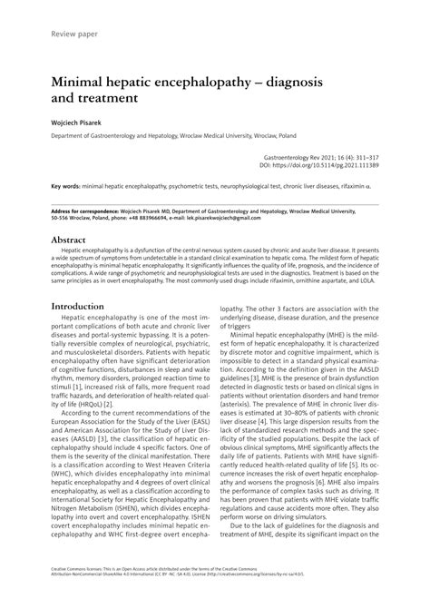 Pdf Minimal Hepatic Encephalopathy Diagnosis And Treatment
