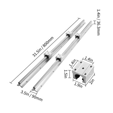 Mophorn Linear Guide Rail Set Sbr20 800mm 2 Pcs 31 5 In Rails And 4 Pcs