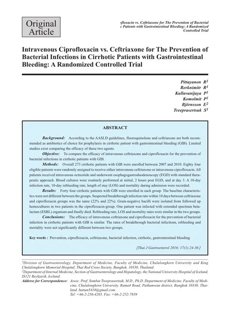 Pdf Efficacy Of Prophylactic Intravenous Ciprofloxacin Vs Ceftriaxone For Cirrhotics With