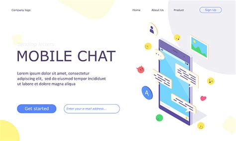 등가성 모바일 소셜 미디어 채팅 앱 배너 메시지 이모티콘 및 거품이 있는 온라인 응용 프로그램 기포에 대한 스톡 벡터 아트 및