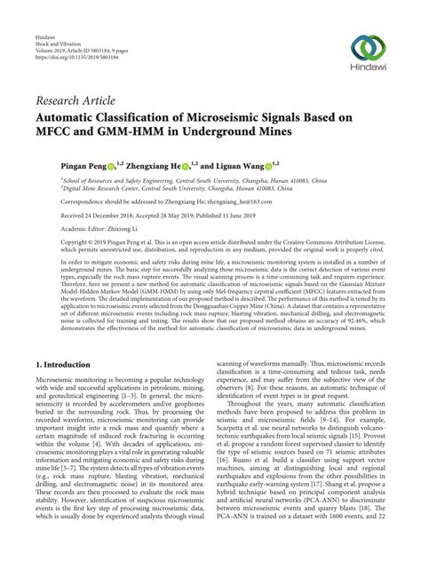 Pdf Automatic Classification Of Microseismic Signals Based On Mfcc And Gmm Hmm In Underground