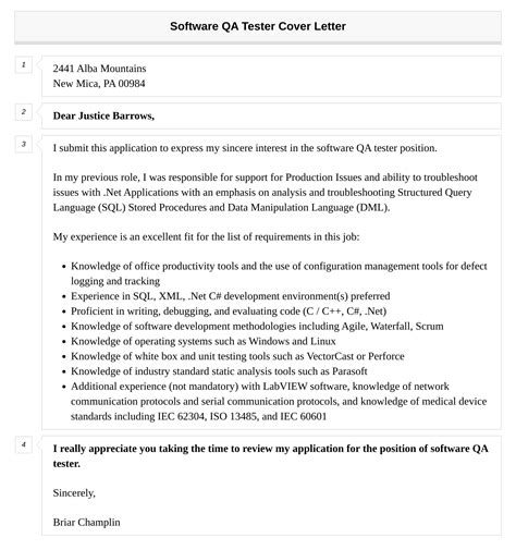 Software QA Tester Cover Letter Velvet Jobs