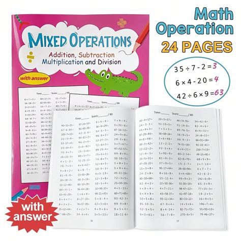 Lachilly 24 Pages Math Arithmetic Workbook Addition Subtraction Multiplication Division Mixed