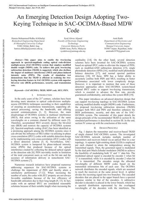Pdf An Emerging Detection Design Adopting Two Keying Technique In Sac Ocdma Based Mdw Code
