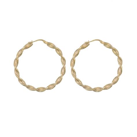 9ct Gold 38mm Twist Creole Earrings
